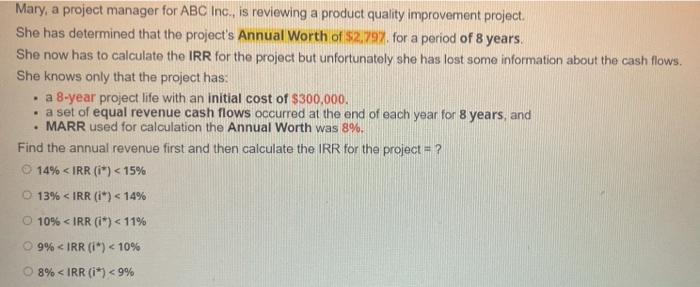 Solved Mary, a project manager for ABC Inc., is reviewing a | Chegg.com