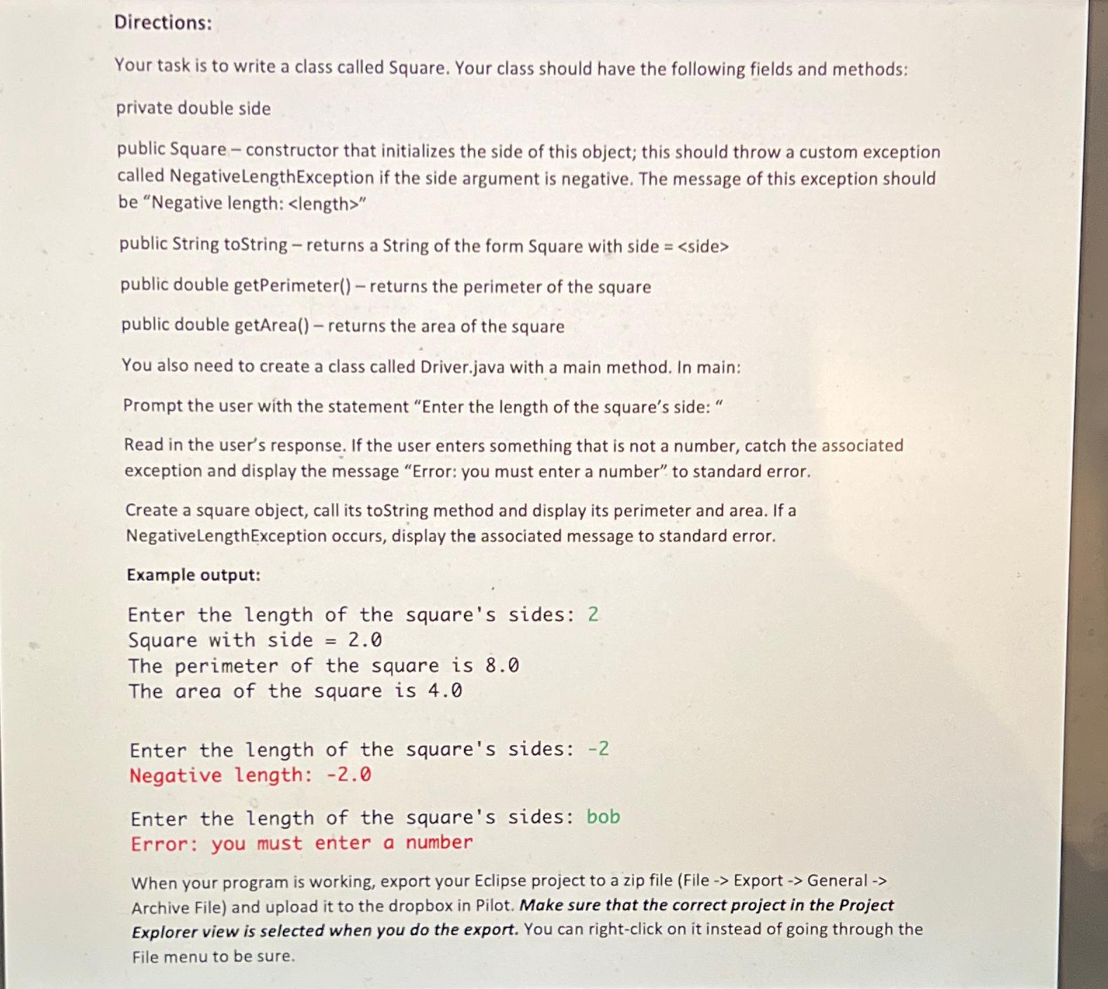 Solved Directions:Your task is to write a class called | Chegg.com