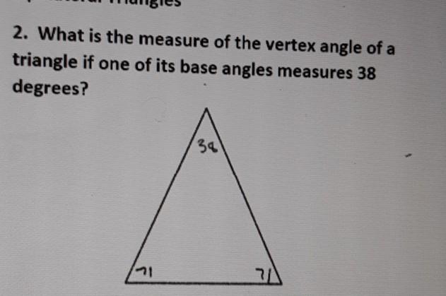 Solved 2. What is the measure of the vertex angle of a | Chegg.com