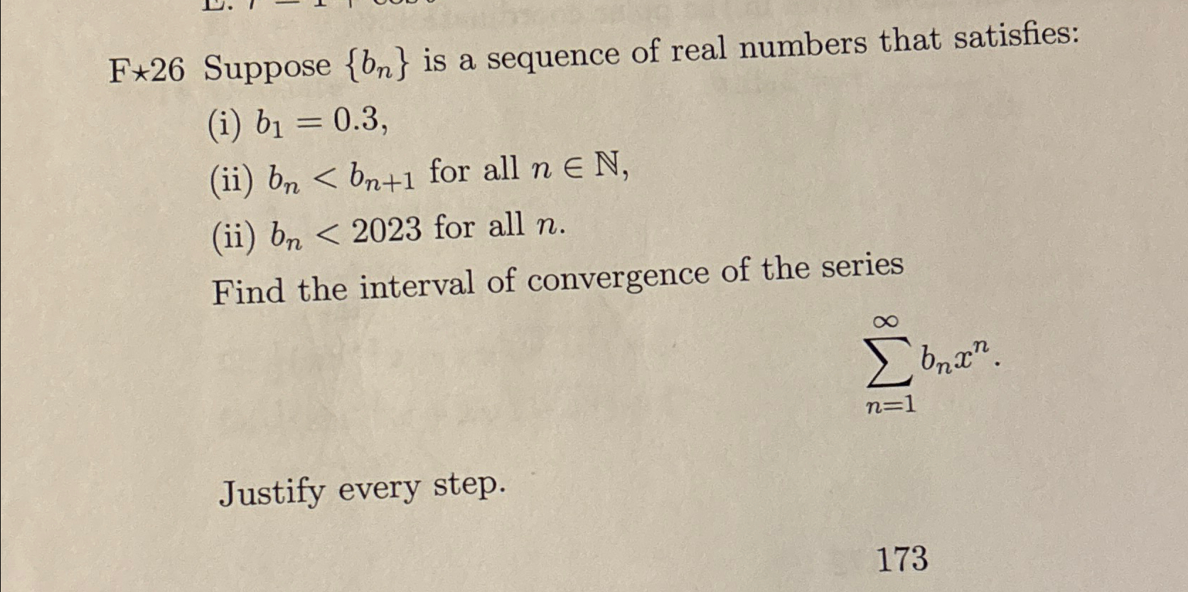 Solved F***26 ﻿Suppose {bn} ﻿is a sequence of real numbers | Chegg.com