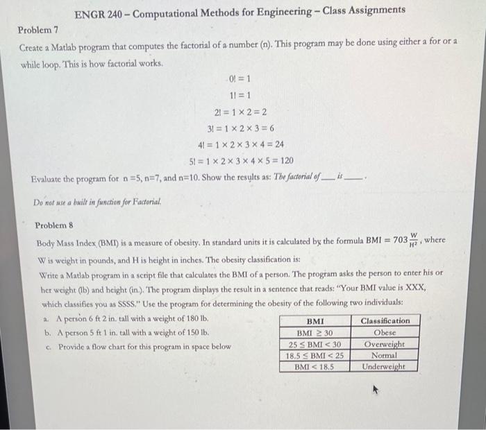 Solved ENGR 240 - Computational Methods for Engineering - | Chegg.com
