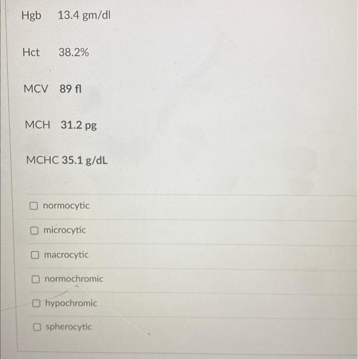 Solved Indicate the probable RBC size and Hgb content based | Chegg.com