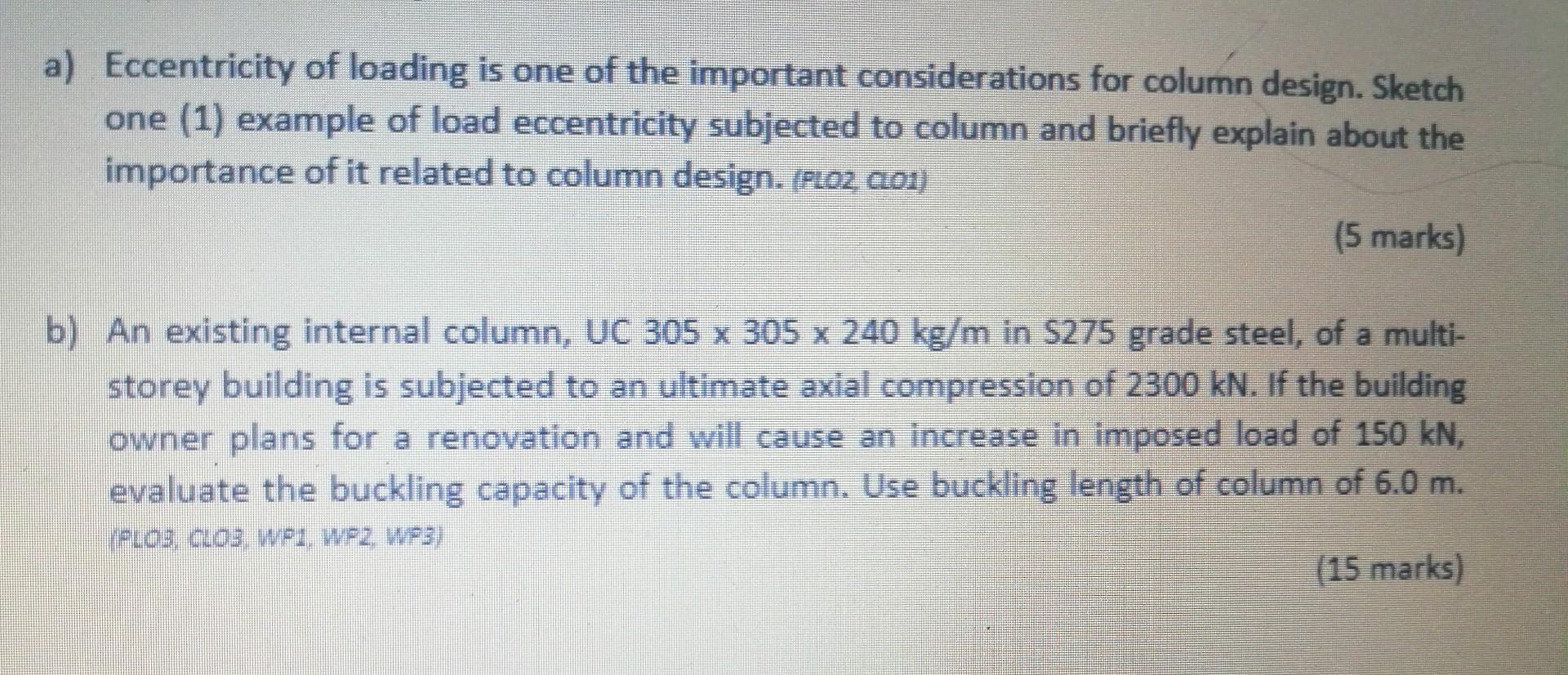 Solved a) Eccentricity of loading is one of the important | Chegg.com