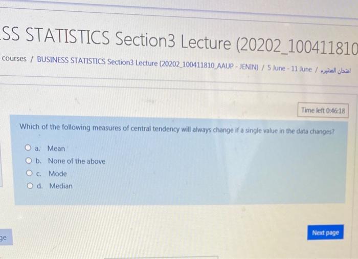 Solved SS STATISTICS Section3 Lecture (20202_100411810 | Chegg.com