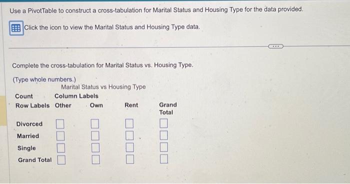 Solved Use a PivotTable to construct a cross-tabulation | Chegg.com