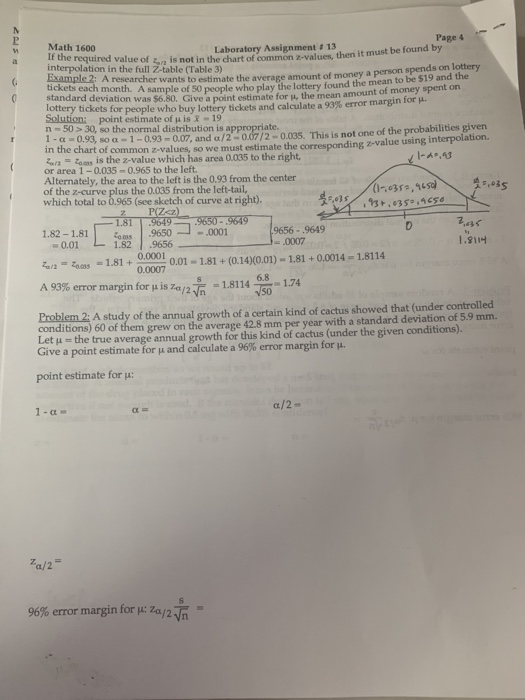 Solved Math 1600 Laboratory Assignment + 13 Name Estimating | Chegg.com