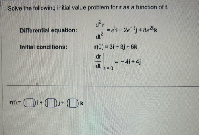 Solved Solve the following initial value problem for r as a | Chegg.com
