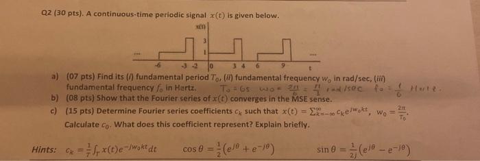 Solved Q2 (30 pts). A continuous-time periodic signal x(t) | Chegg.com