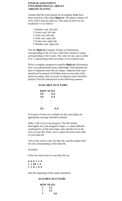 Solved ENGR 40 ASSIGNMENT TWO-DIMENSIONAL ARRAYS AIRLINE | Chegg.com