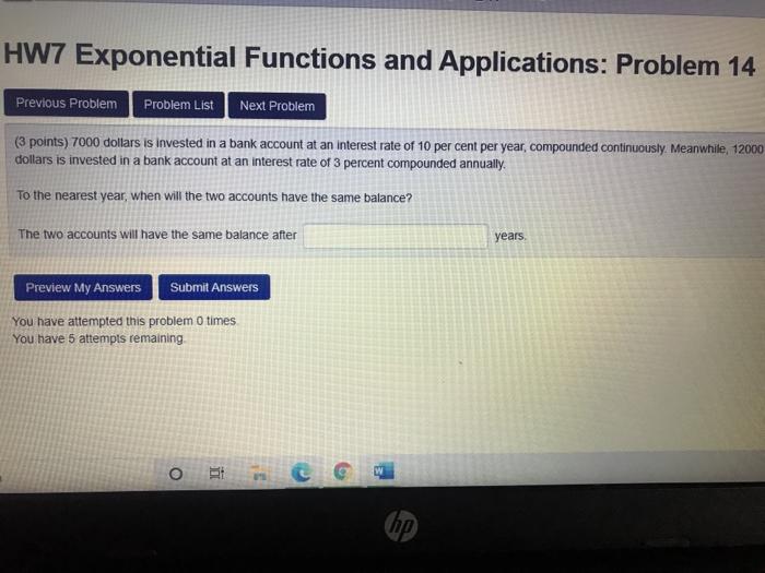 Solved HW7 Exponential Functions and Applications: Problem | Chegg.com