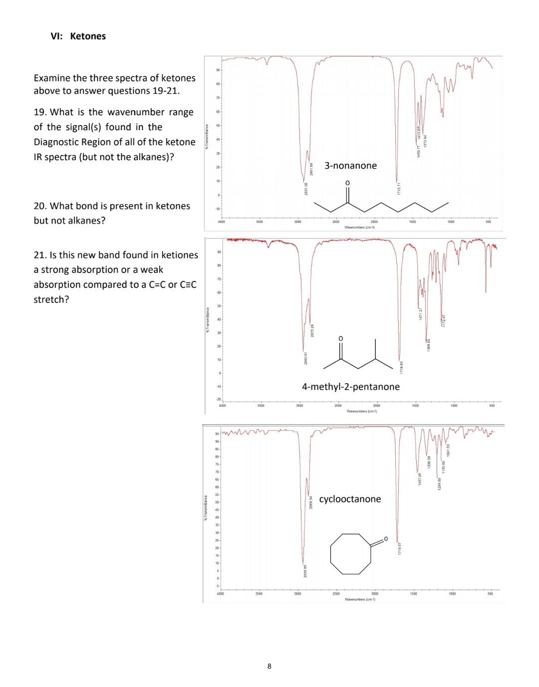Solved VI: Ketones 90 Examine the three spectra of ketones | Chegg.com