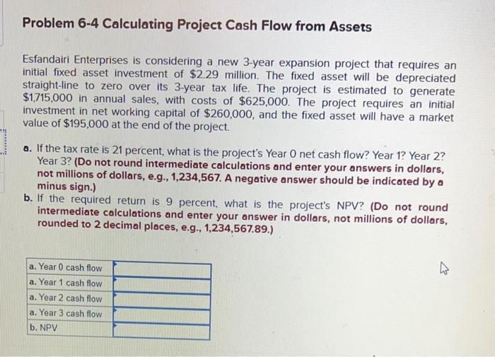 Solved Problem 6-4 Calculating Project Cash Flow from Assets | Chegg.com Solved Problem 6-4 Calculating Project Cash Flow from Assets | Chegg.com