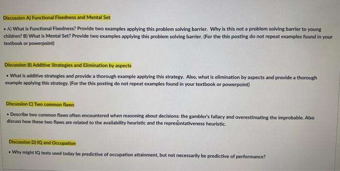 Solved Discussion A Functional Fixedness and Mental Set - A) | Chegg.com