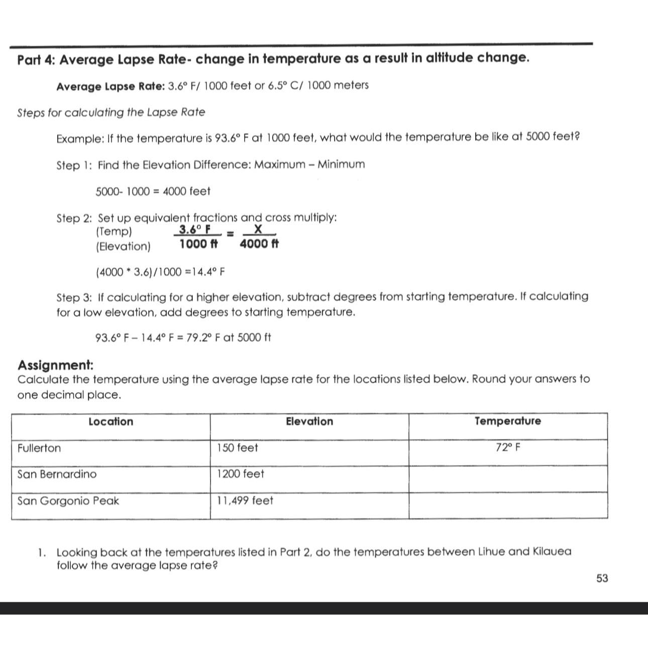 Solved Part 4: Average Lapse Rate- ﻿change in temperature as | Chegg.com