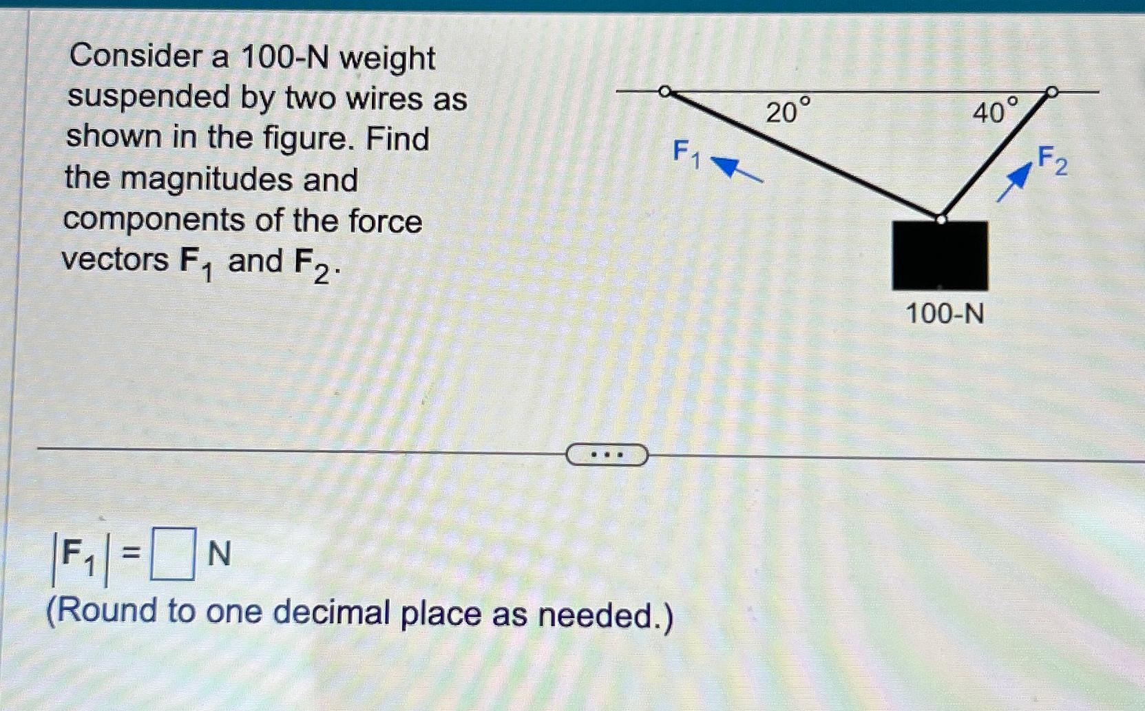 Solved Consider a 100-N ﻿weight suspended by two wires as | Chegg.com