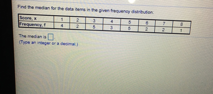 Solved Find the median for the data items in the given | Chegg.com
