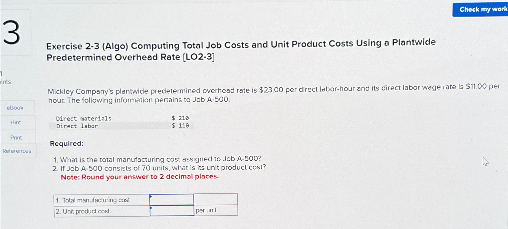 Solved Exercise 2-3 (Algo) ﻿Computing Total Job Costs and | Chegg.com