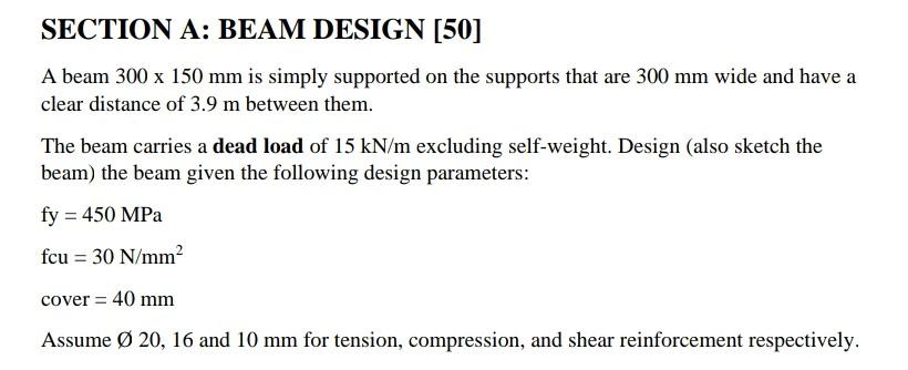 Solved A beam 300×150 mm is simply supported on the supports | Chegg.com