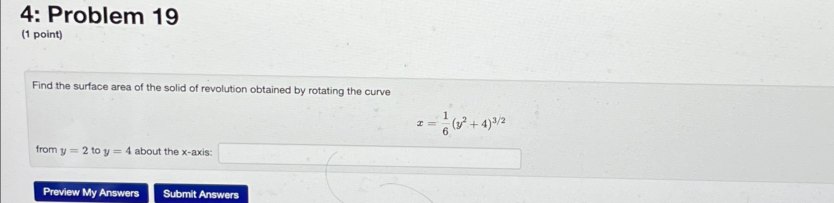 4: Problem 19(1 ﻿point)Find the surface area of the | Chegg.com