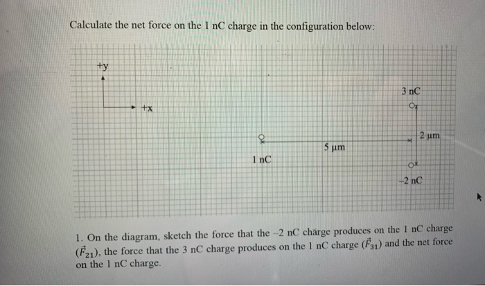 Solved Calculate the net force on the 1 nC charge in the | Chegg.com