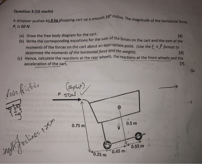 Solved Question 3 (15 marks) A shopper pushes an 8 kg | Chegg.com