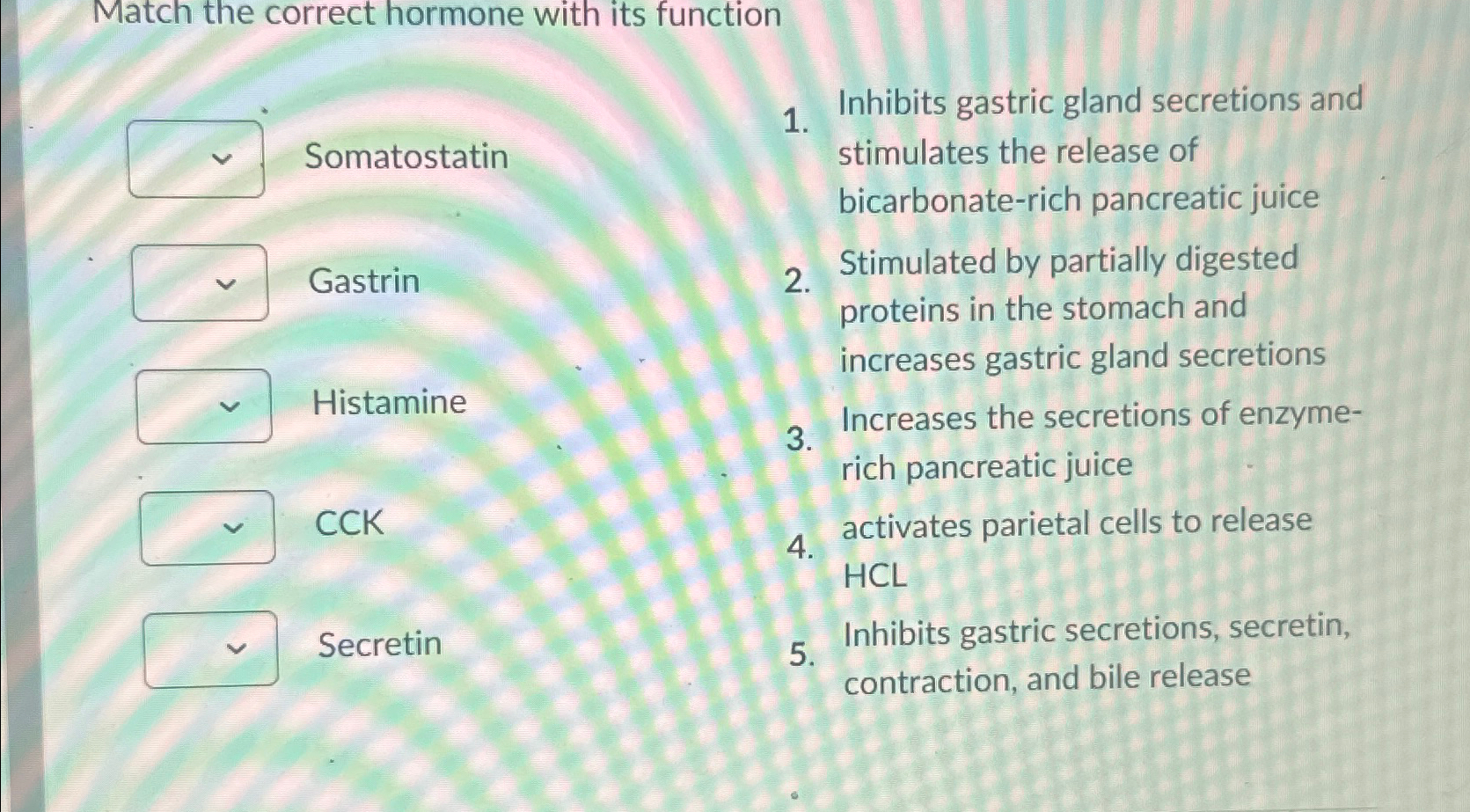 Solved Match the correct hormone with its | Chegg.com
