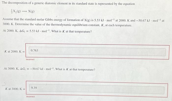 Solved The decomposition of a generic diatomic element in | Chegg.com