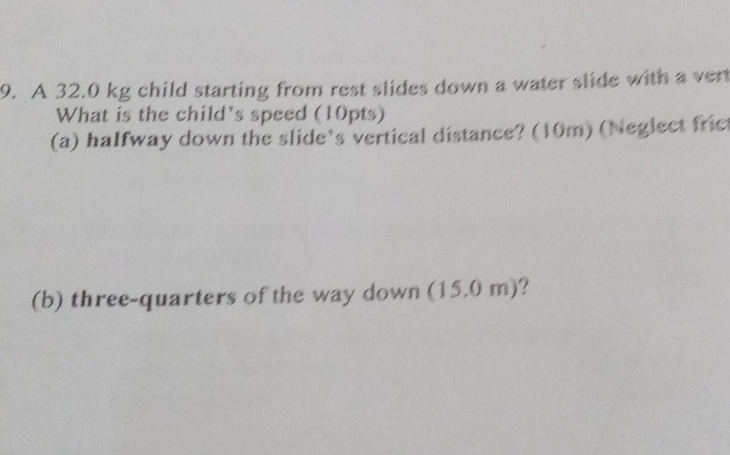 Solved a 32.0 kg kid starting from rest slides down water | Chegg.com
