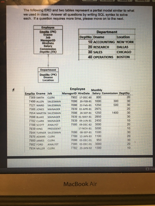 Solved The following ERD and two tables represent a partial | Chegg.com
