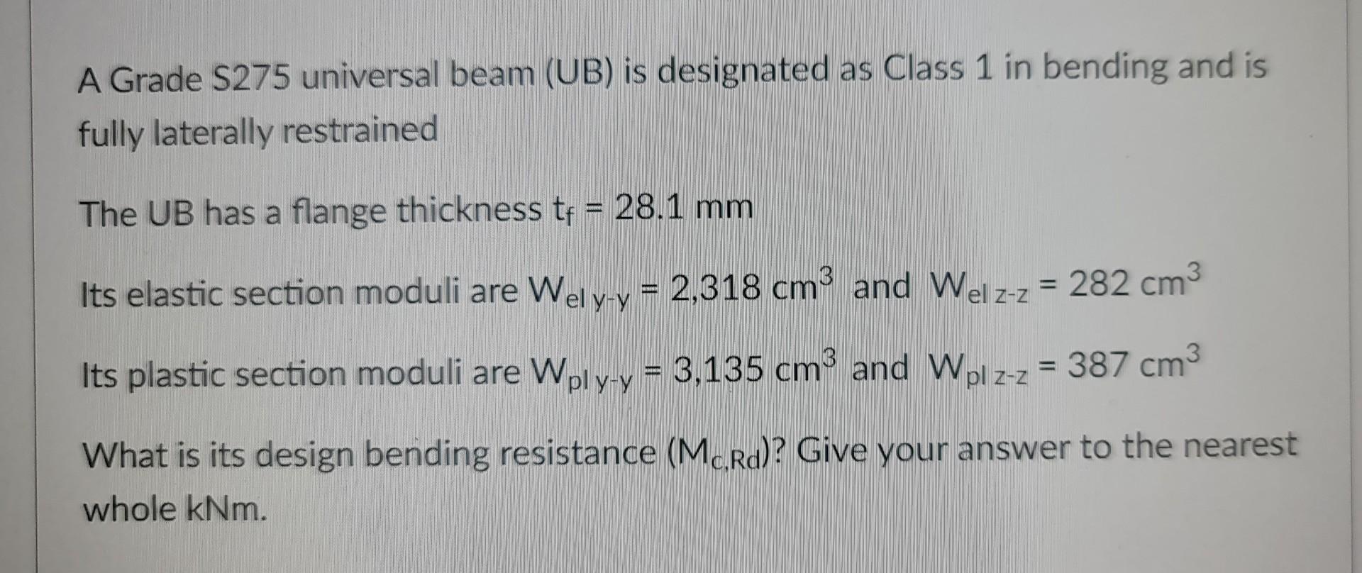 Solved A Grade S275 universal beam (UB) is designated as | Chegg.com