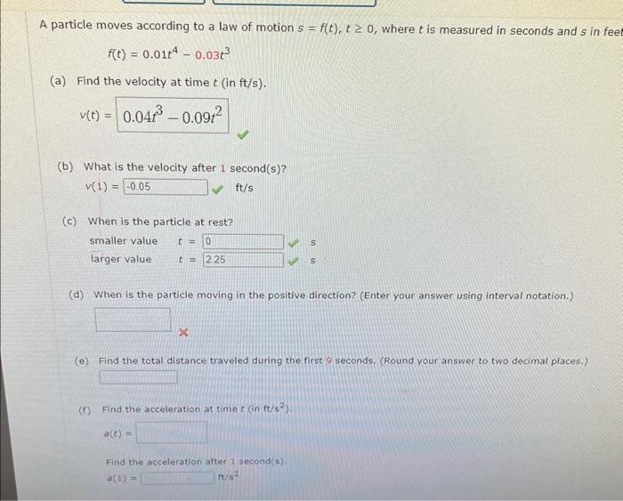 Solved A particle moves according to a law of motion | Chegg.com