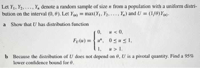 Let Y1,Y2,…,Yn denote a random sample of size n from | Chegg.com