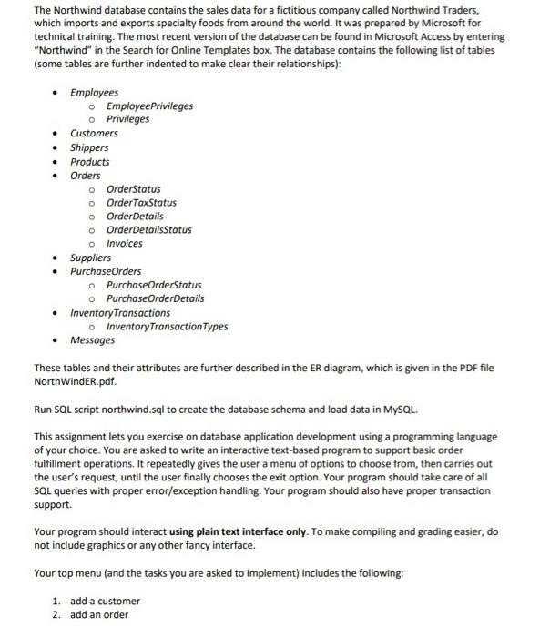 Solved The Northwind database contains the sales data for a | Chegg.com