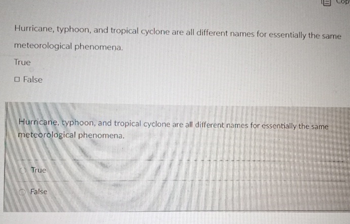 Solved Hurricane, typhoon, and tropical cyclone are all | Chegg.com