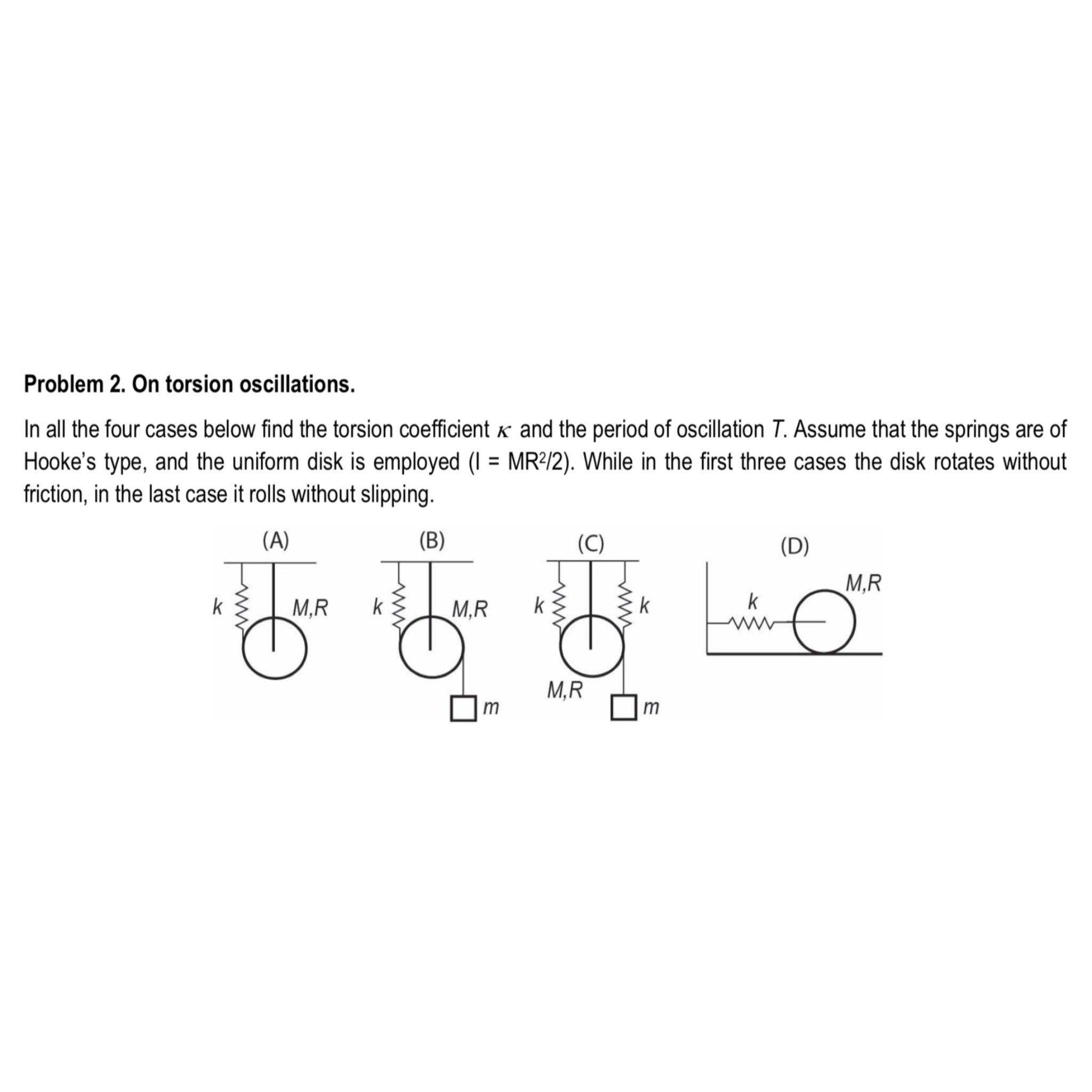 Solved Problem 2. ﻿On torsion oscillations.In all the four | Chegg.com