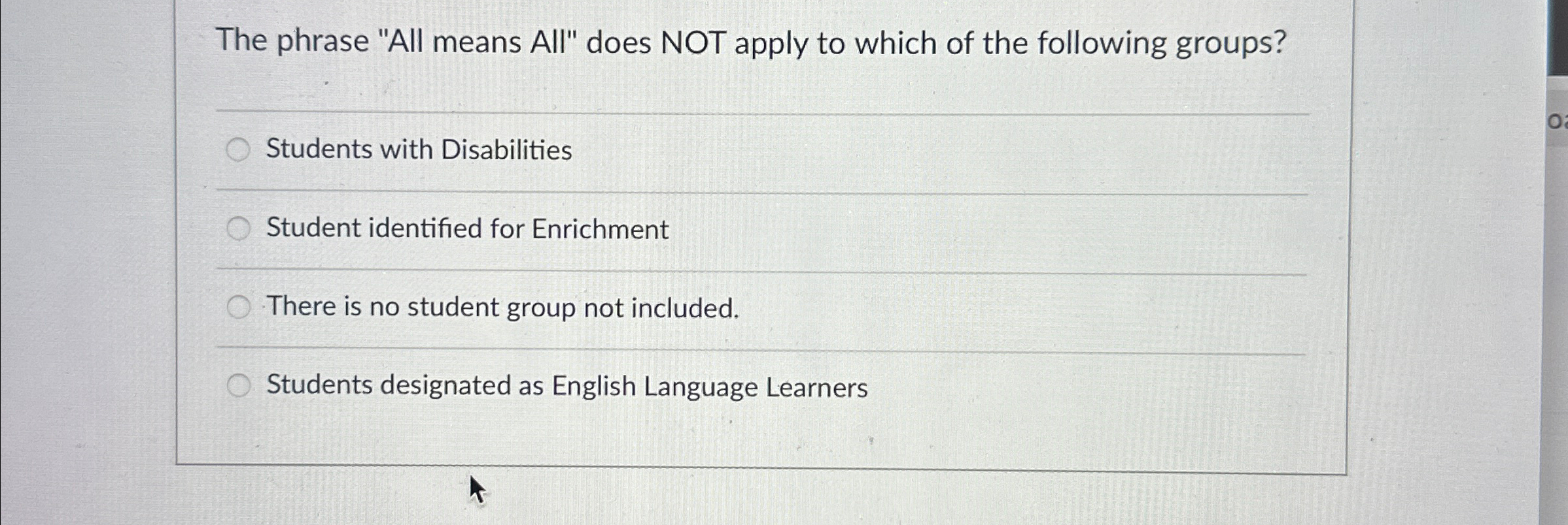Solved The phrase "All means All" does NOT apply to which of | Chegg.com