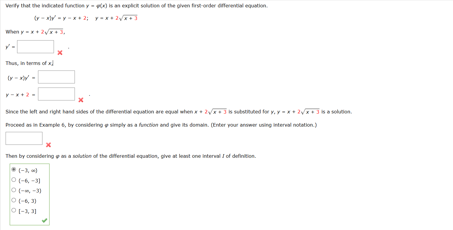 Solved Verify that the indicated function y=φ(x) is an | Chegg.com