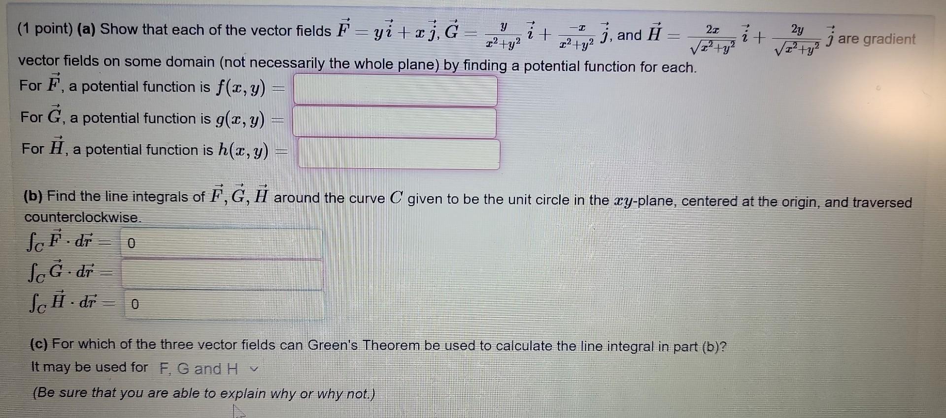 Solved (1 point) (a) Show that each of the vector fields | Chegg.com