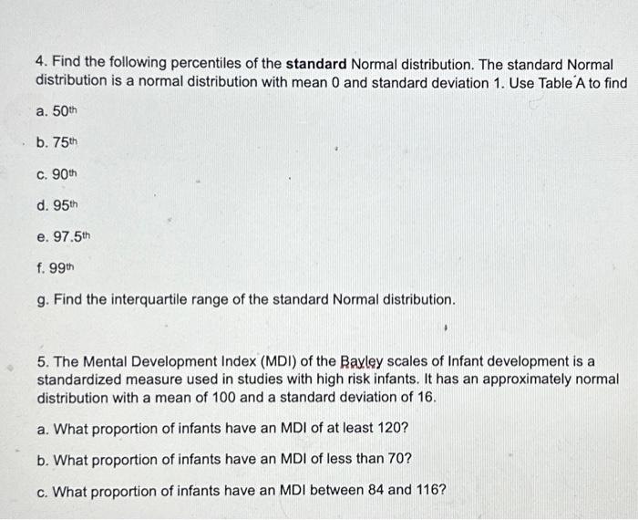 4. Find the following percentiles of the standard | Chegg.com