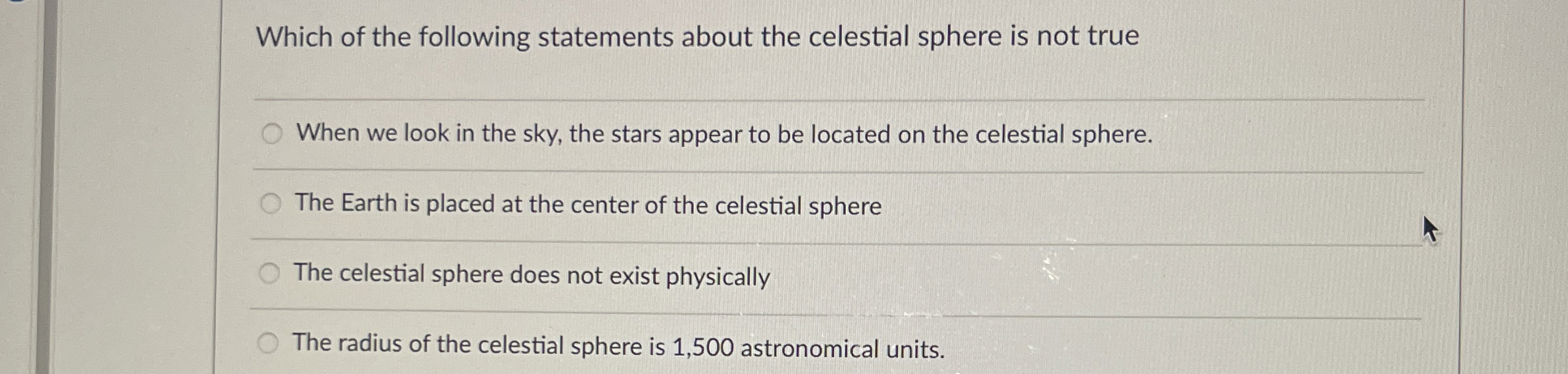 Solved Which of the following statements about the celestial | Chegg.com