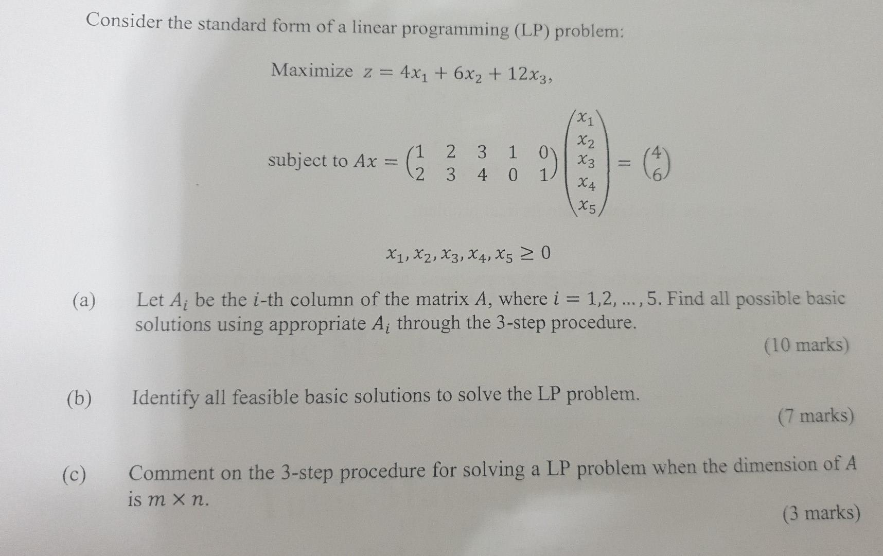 Solved Consider the standard form of a linear programming | Chegg.com