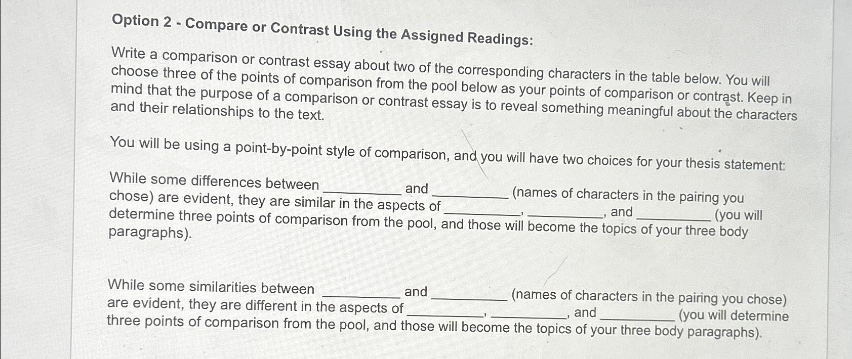 Solved Option 2 - ﻿Compare or Contrast Using the Assigned | Chegg.com