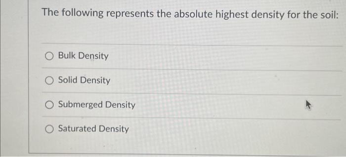 Solved The following represents the absolute highest density | Chegg.com