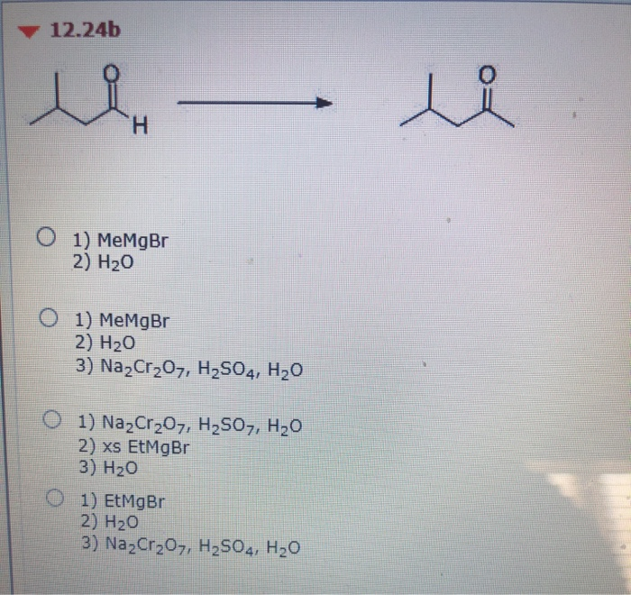 Solved 12.24b 0 t H 01) MeMgBr 2) H20 O 1) MeMgBr 2) H20 3) | Chegg.com