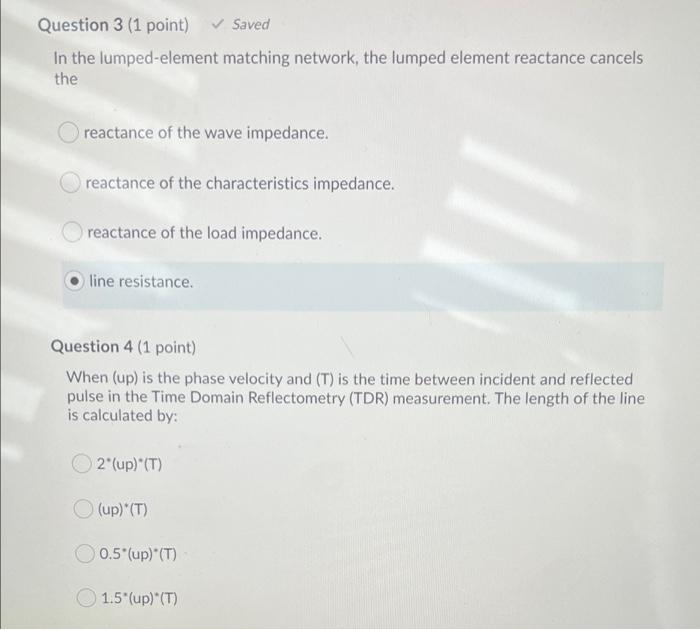 Solved Question 3 (1 point) Saved In the lumped-element | Chegg.com