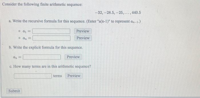 Solved Consider the following finite arithmetic sequence: | Chegg.com