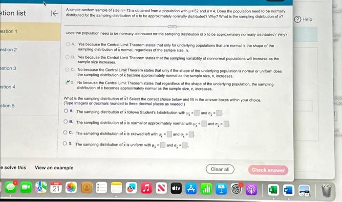 Solved What is the sampling distribution of \\( \\bar{x} \\) | Chegg.com