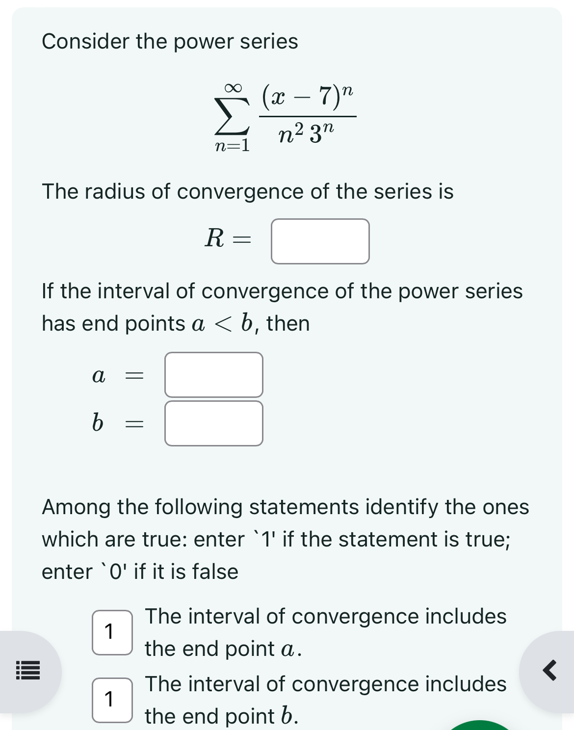 Solved Consider the power series∑n=1∞(x-7)nn23nThe radius of | Chegg.com
