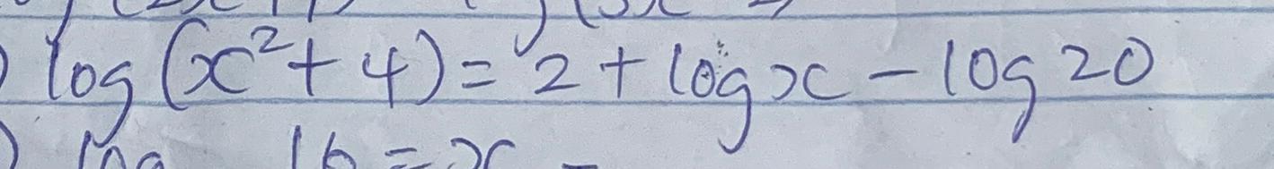 Solved log(x2+4)=2+logx-log20 | Chegg.com
