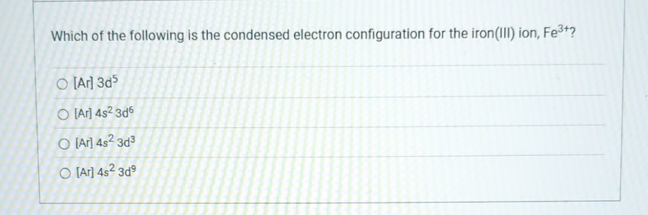 Solved Which of the following is the condensed electron | Chegg.com